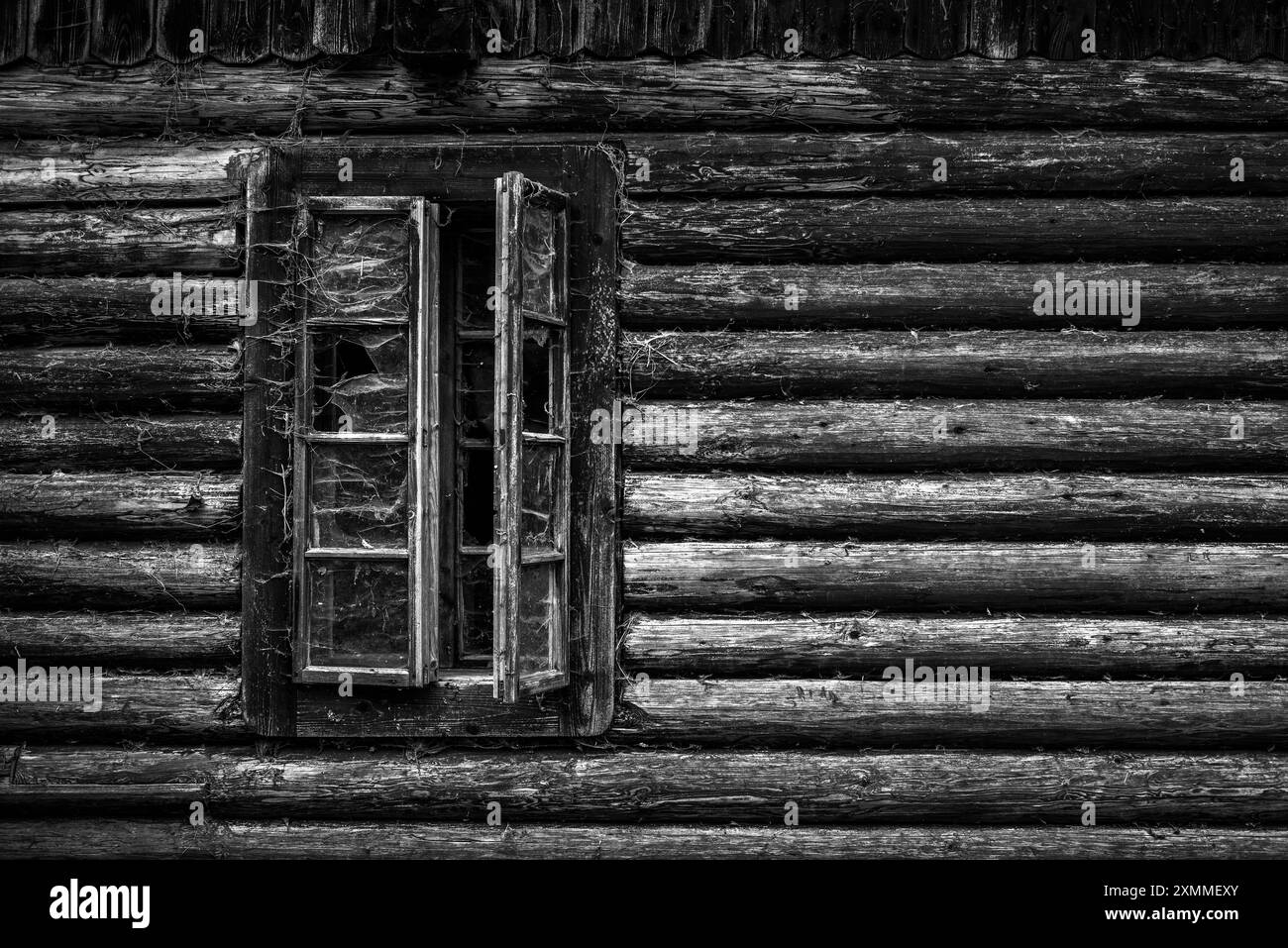 Open old window with broken glass in cottage with cobwebs Stock Photo ...