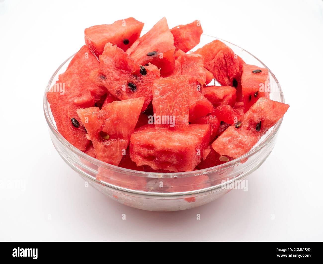 bowl of watermelon fruit cube slice isolated on white background Stock ...
