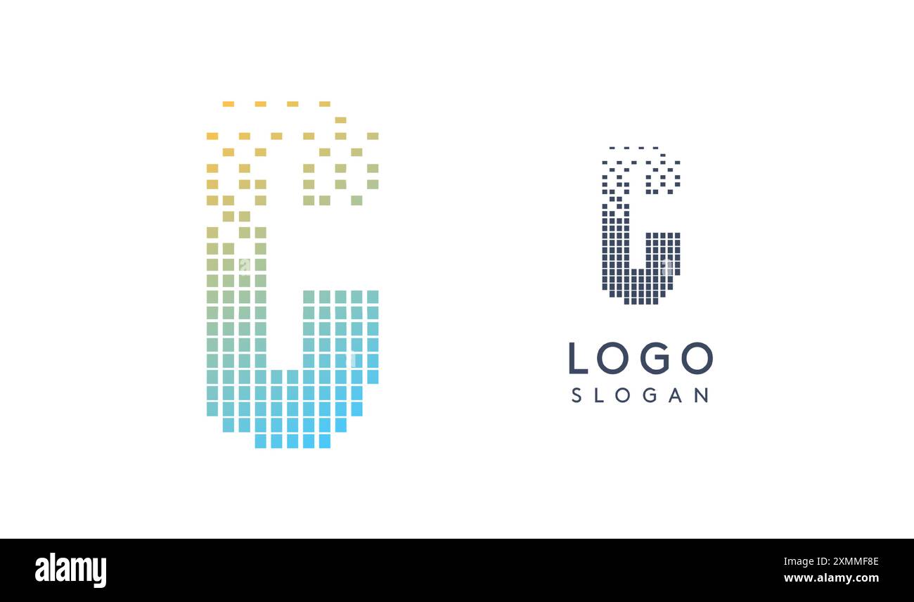 Pixelated Letter C transitioning into scattered pixels with gradient ...