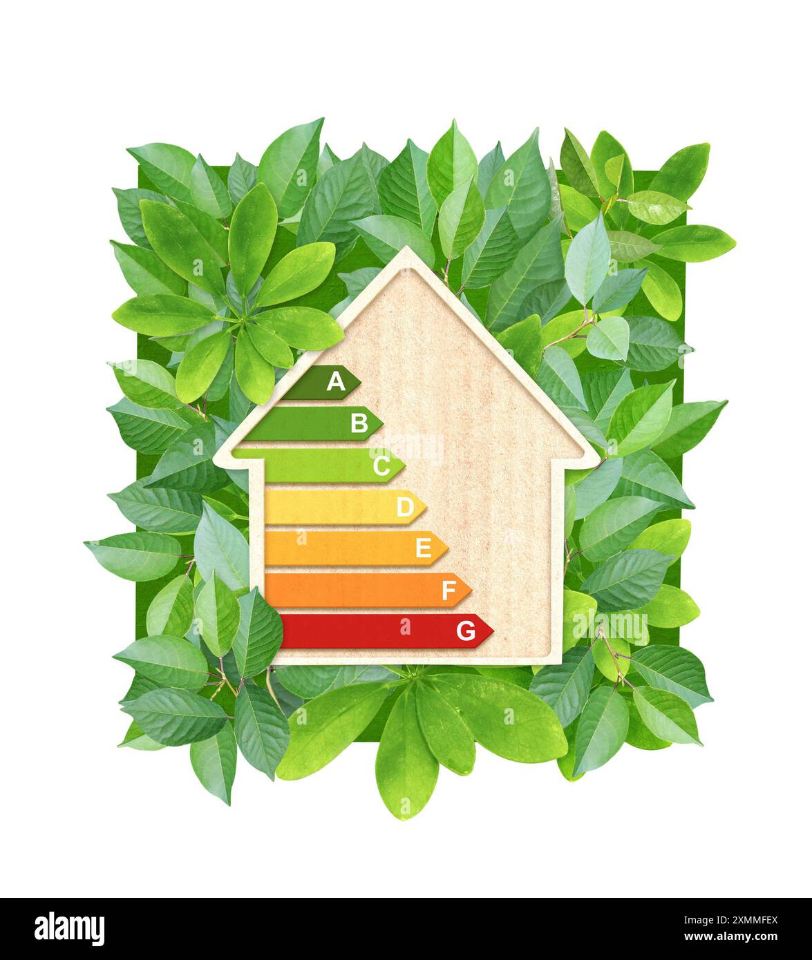 Eco friendly house. Paper home model with energy efficiency chart and ...