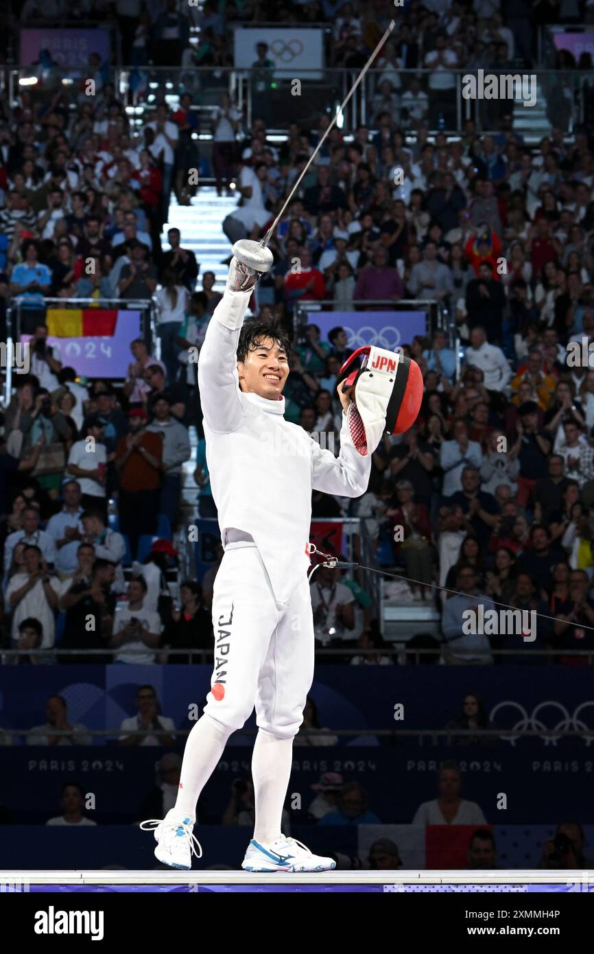 Paris, France. 28th July, 2024. Koki Kano (JAP) Gold medal, Fencing, Men's Épée Individual ...
