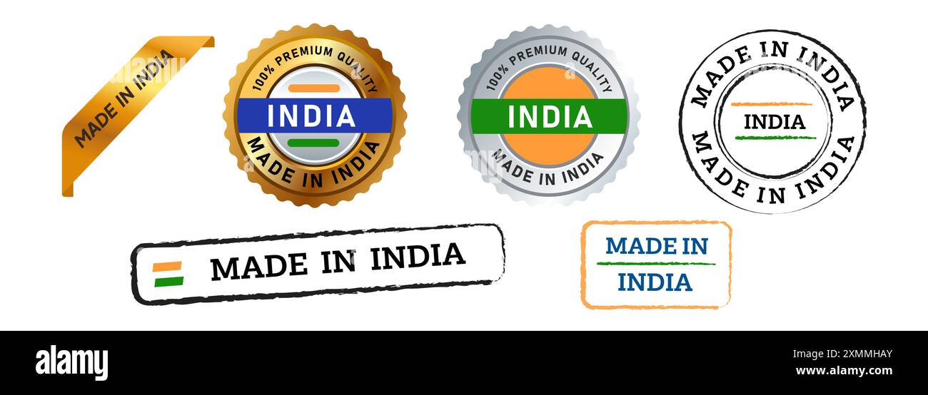 Made in India rubber stamp orange green emblem sticker seal badge Stock ...