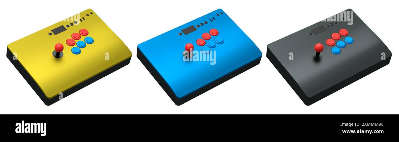A set of arcade joysticks on isolated on white background with clipping ...