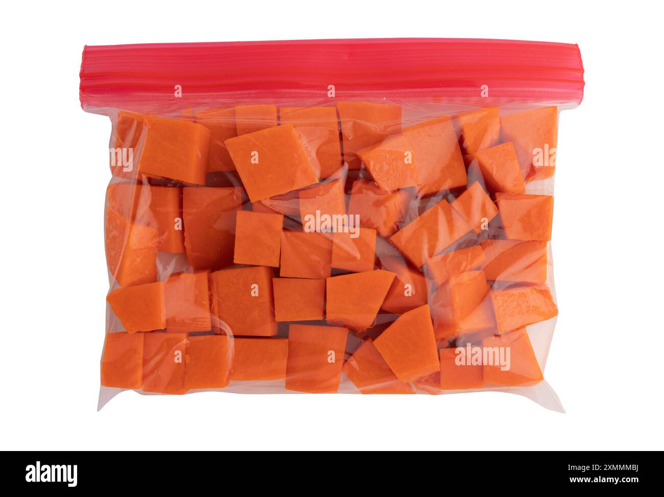pumpkin pieces wrapped in plastic bag, chopped pumpkin isolated on ...
