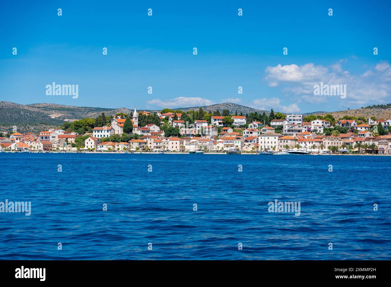 Panoramic wiew of Rogoznica town from blue Adriatic sea in Croatia ...