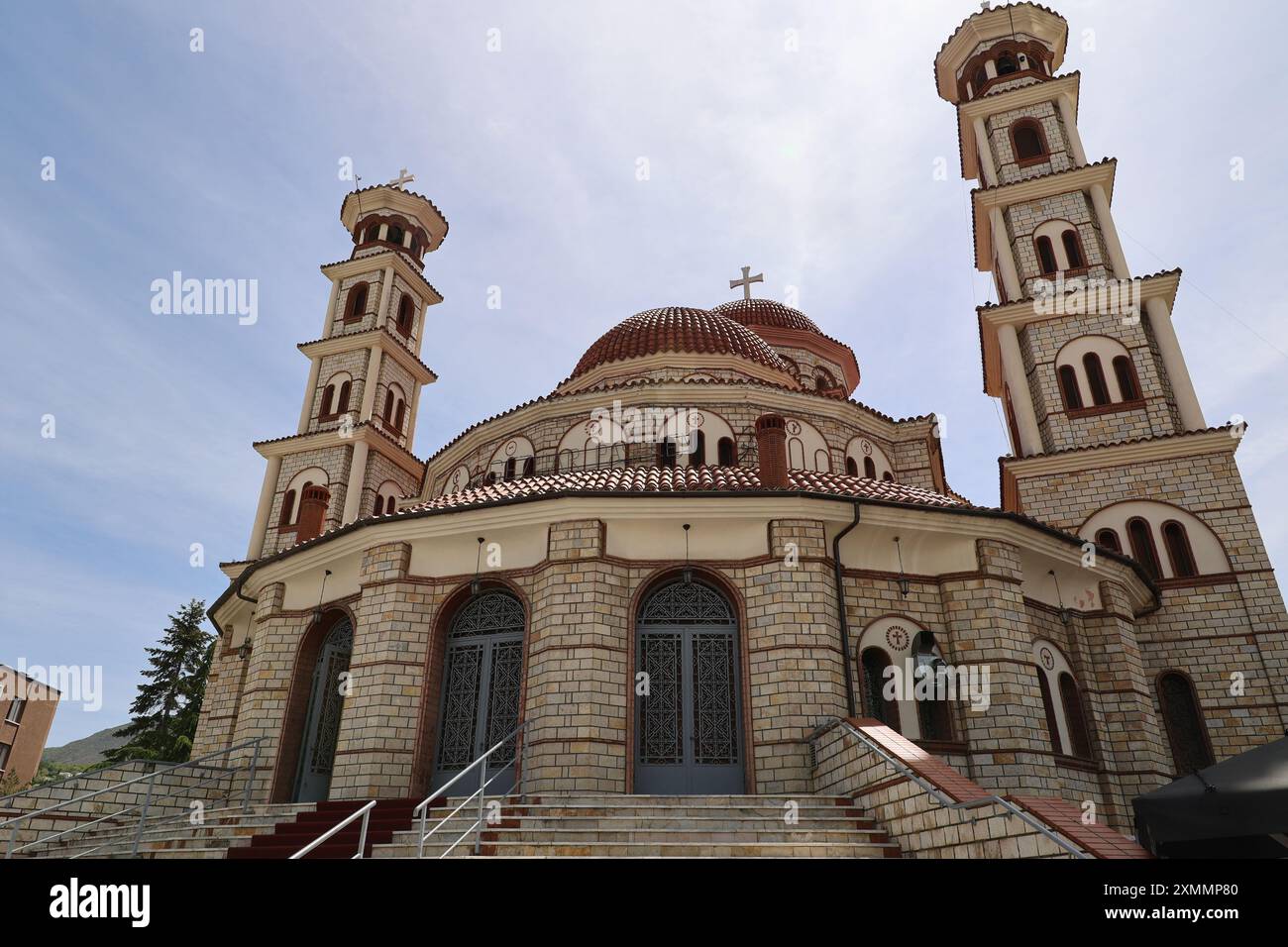 View of the Resurrection Cathedral in the Albanian city of Korca Stock ...