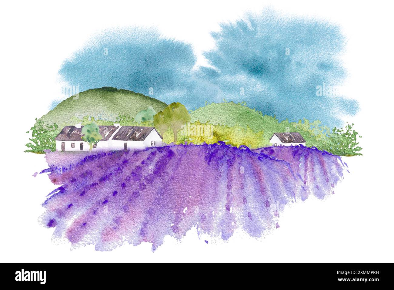 Watercolor illustration, landscape of Provence, watercolor illustration ...
