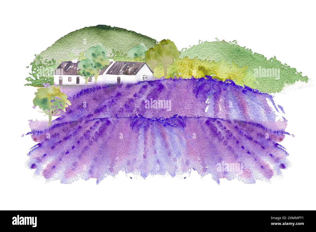 Watercolor illustration, landscape of Provence, watercolor illustration ...