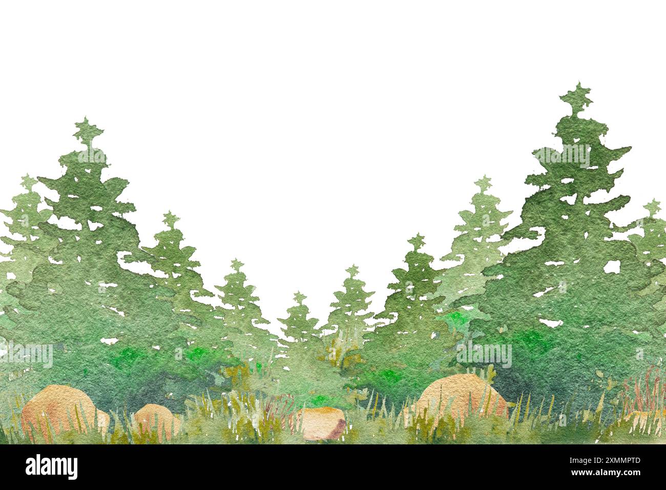 Beautiful landscape with coniferous forest. Watercolor illustration ...