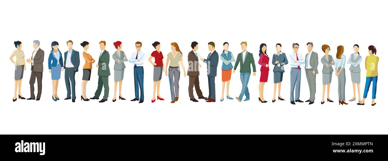 A large group of people together, isolated on white background ...