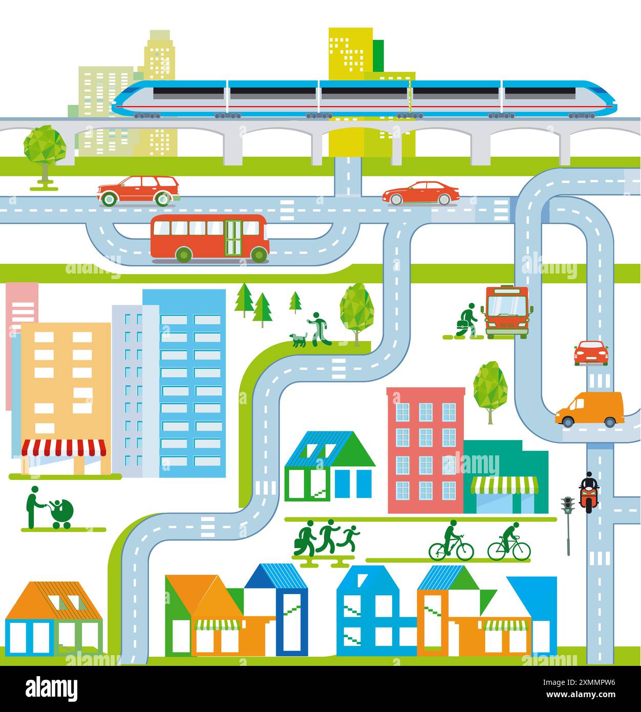 City overview with traffic and houses, information illustration Stock ...