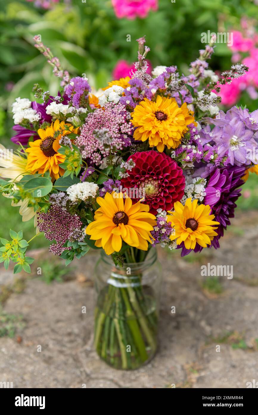 Summer bouquet. Beautiful multi colored fresh flower arrangement ...