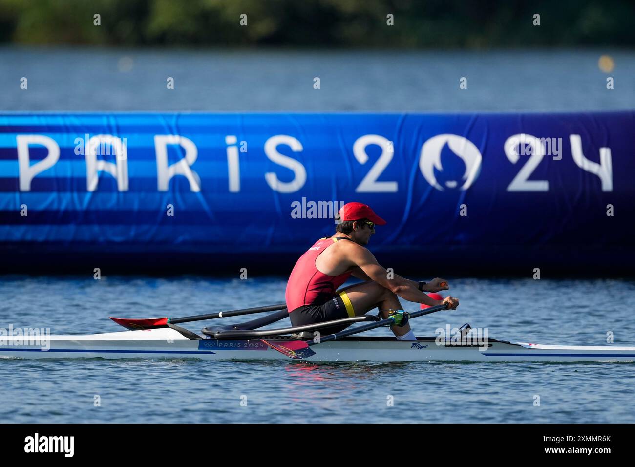 Andre Matias, of Angola, competes in the men's single sculls rowing ...