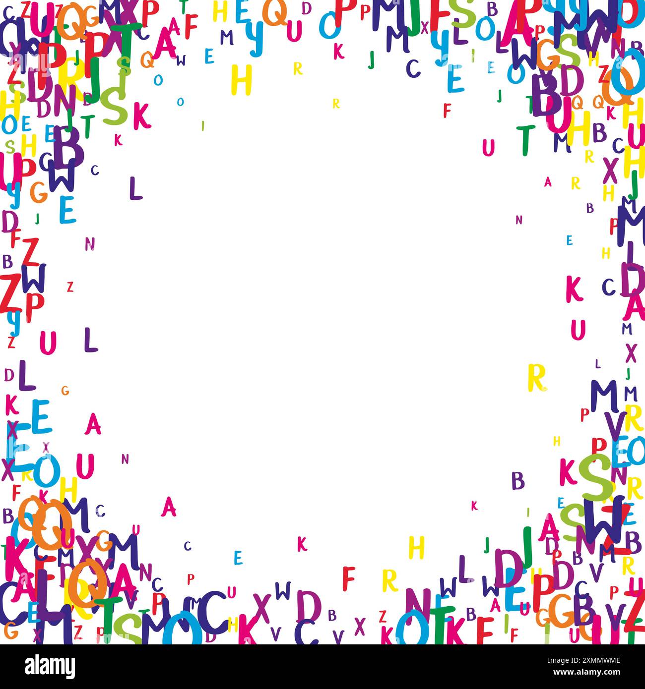 Falling letters of English language. Colorful childish flying ...