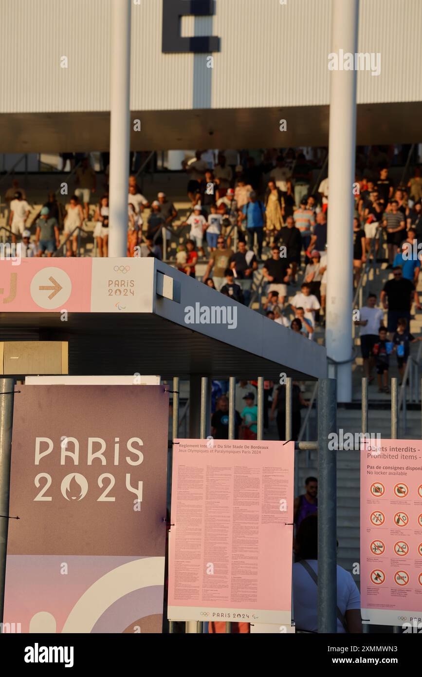 Signage, logos and symbols of the Paris 2024 Olympic Games. Bordeaux ...