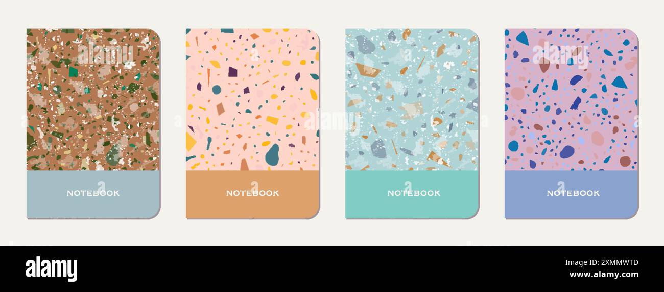 School diary cover design. Terrazzo abstract background made of natural ...