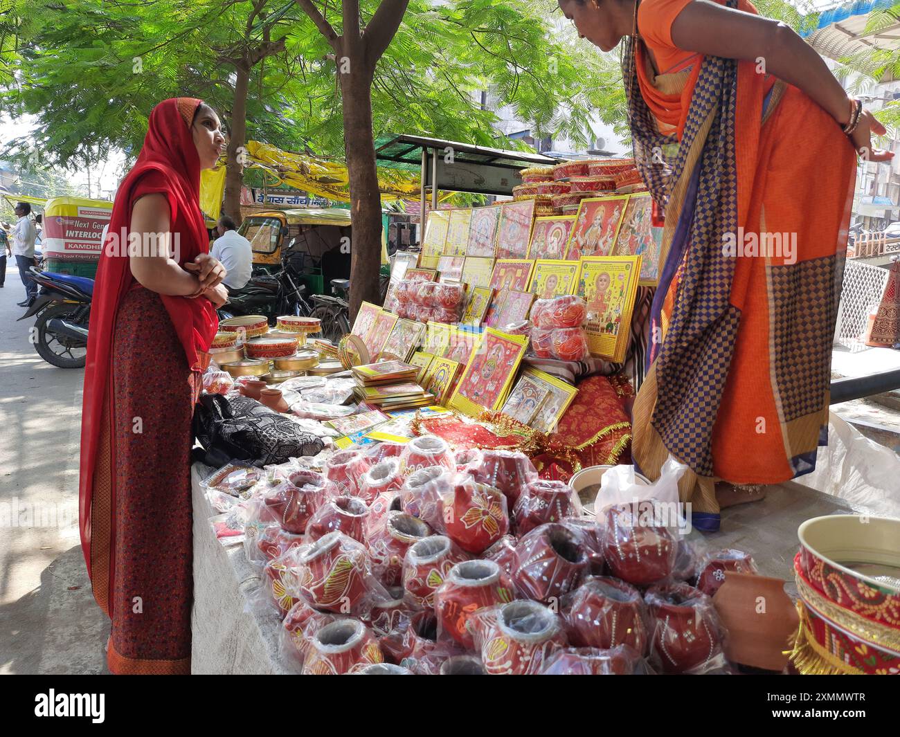 21 October 2021 Dewas, Madhya Pradesh, India. An Indian woman selling ...