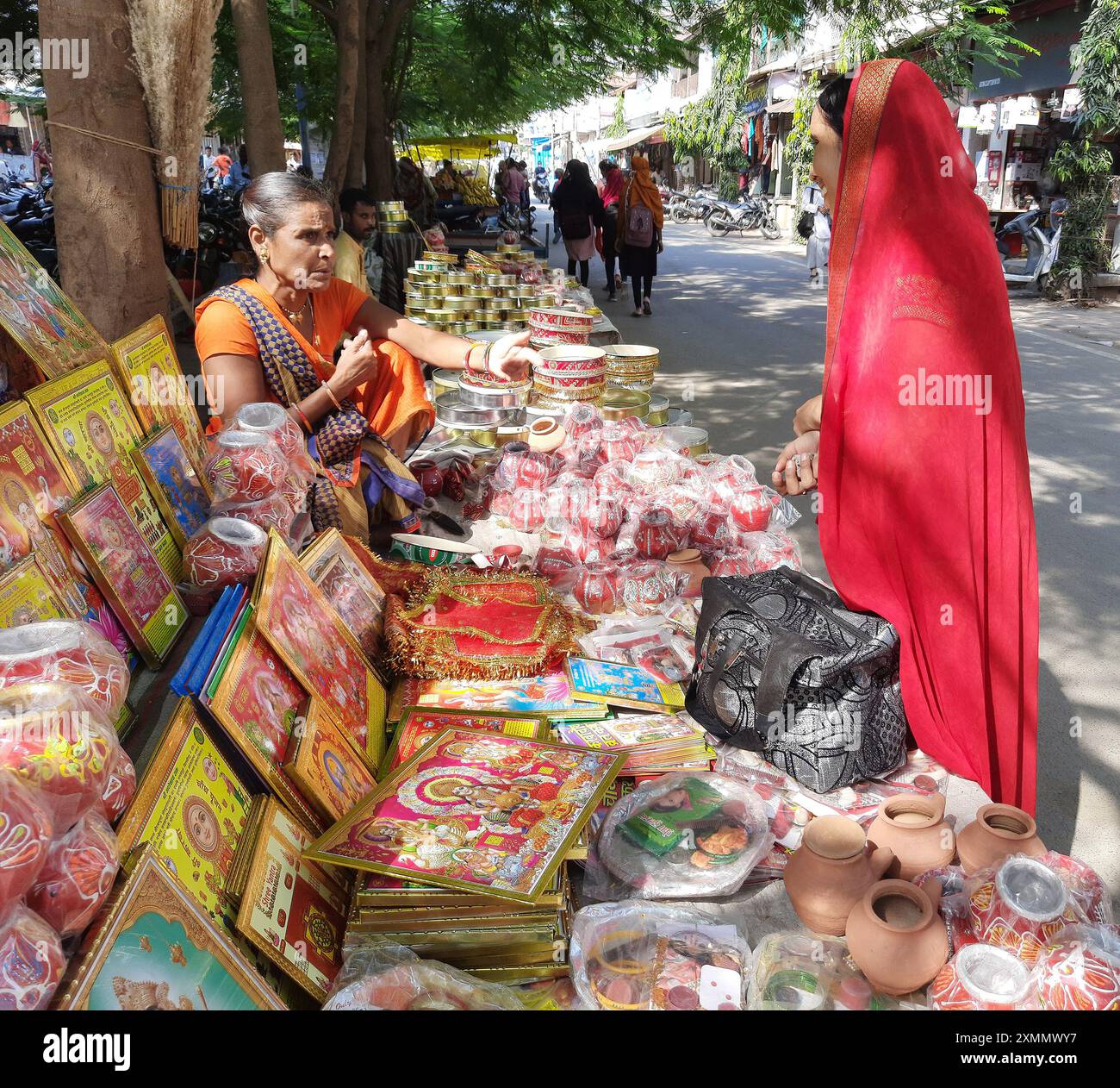 21 October 2021 Dewas, Madhya Pradesh, India. An Indian woman selling ...