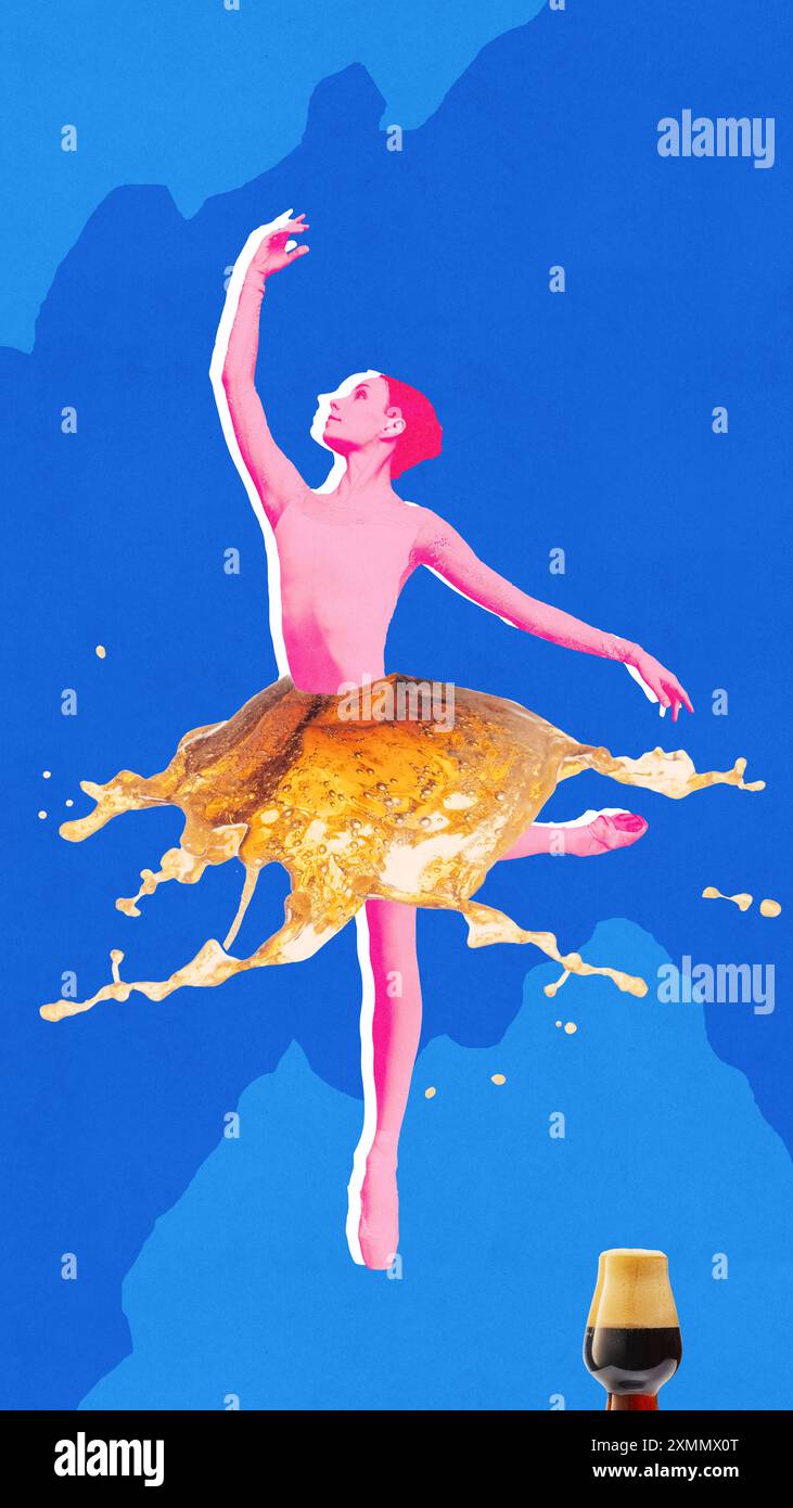 Poster. Contemporary art collage. Pink-toned ballerina dancer ...