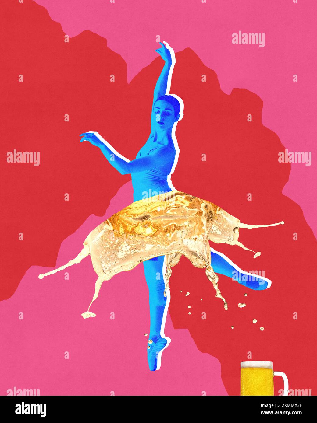 Poster. Contemporary art collage. Blue-toned ballerina dancer wearing ...