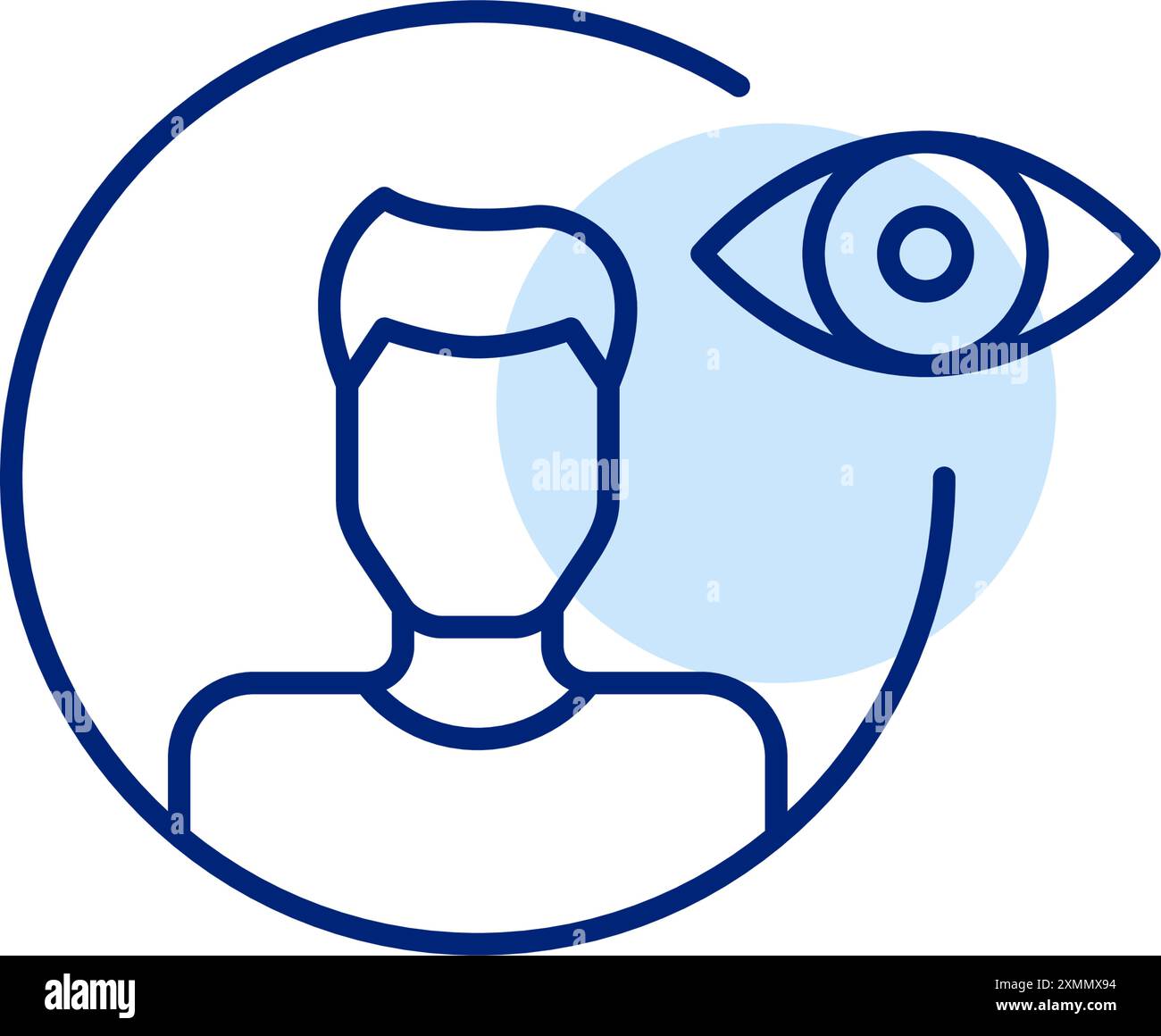 Male user avatar and eye symbol. Profile visibility, activity ...