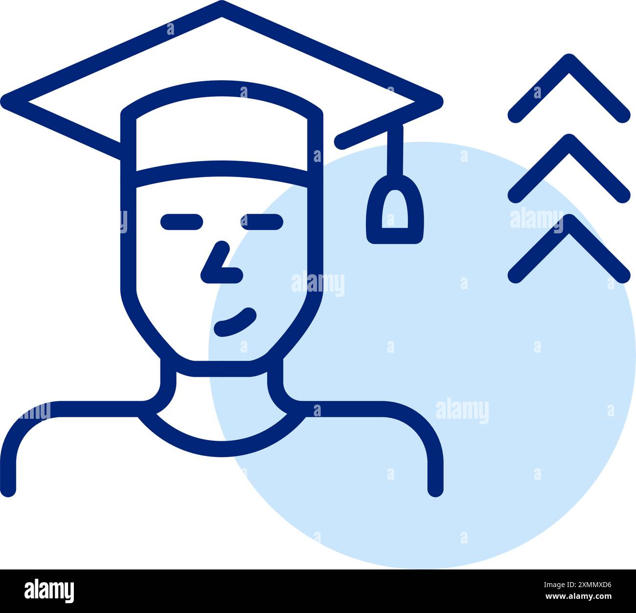 Male user avatar wearing graduation hat and arrows up. Career ...
