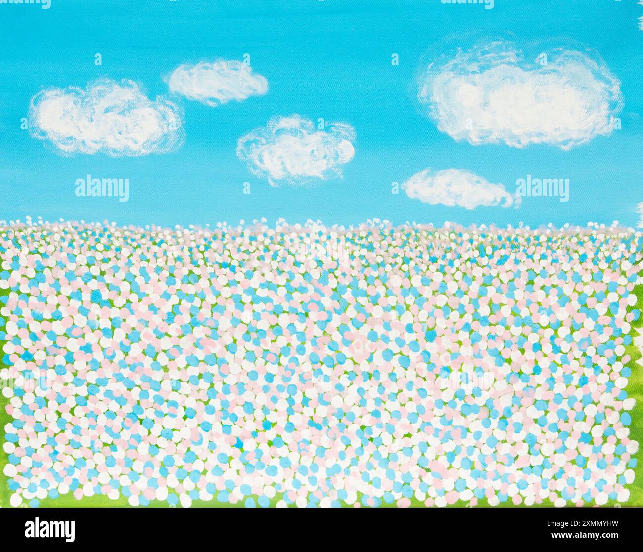 Spring meadow in blossom with pink, white and blue flowers Stock Photo ...