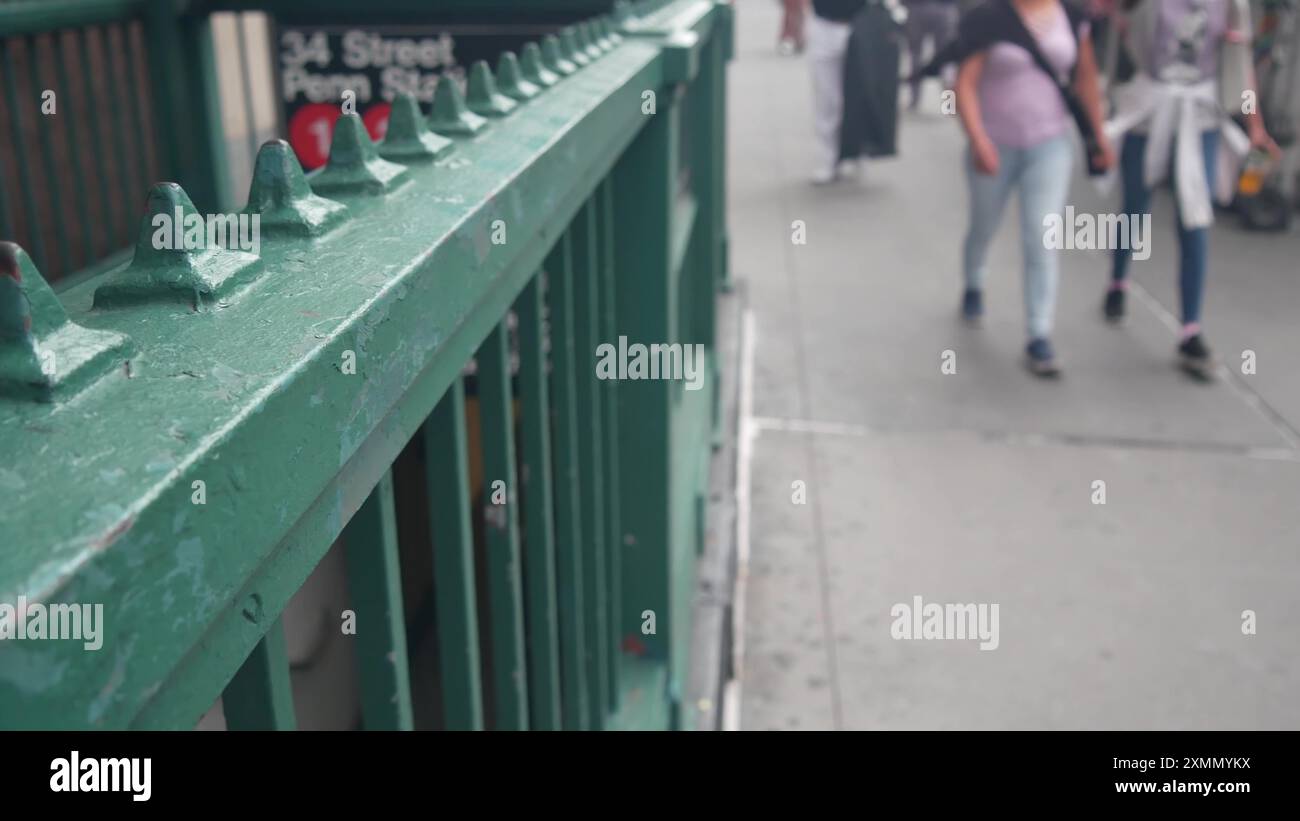New York City subway sign, underground metro station. Metropolitan ...