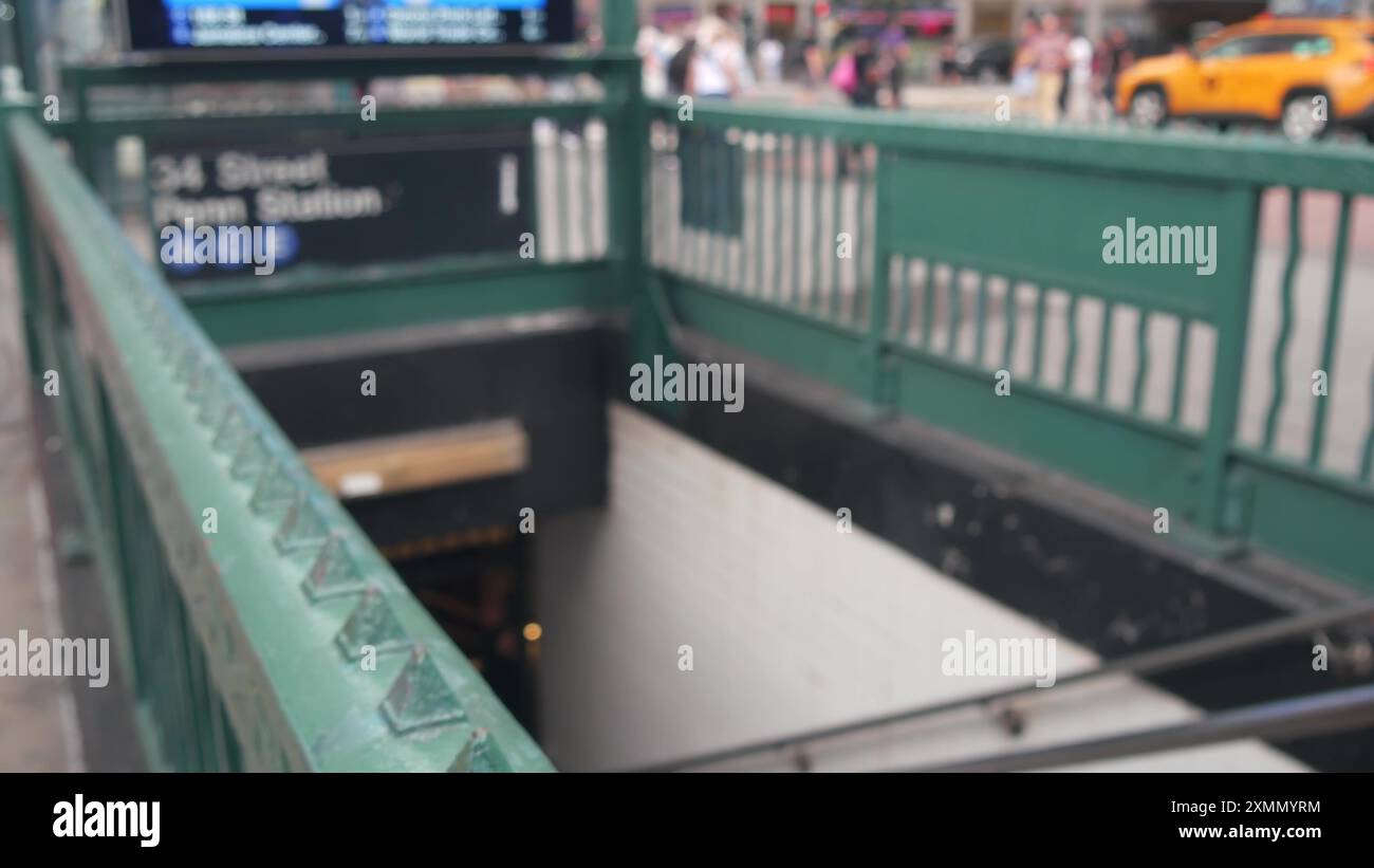 New York City subway sign, underground metro station. Metropolitan ...