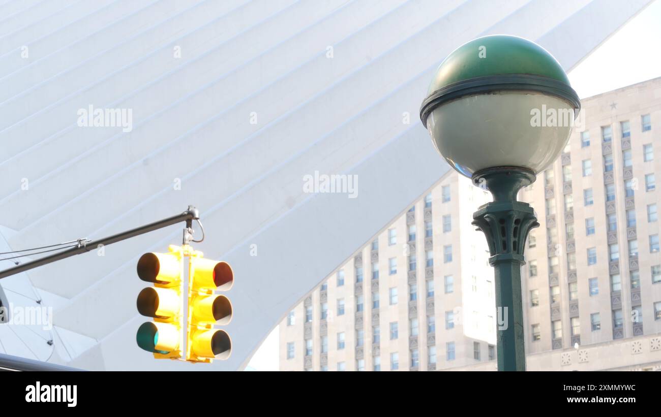 New York City subway entrance globe, orb lamp. Yellow traffic light ...