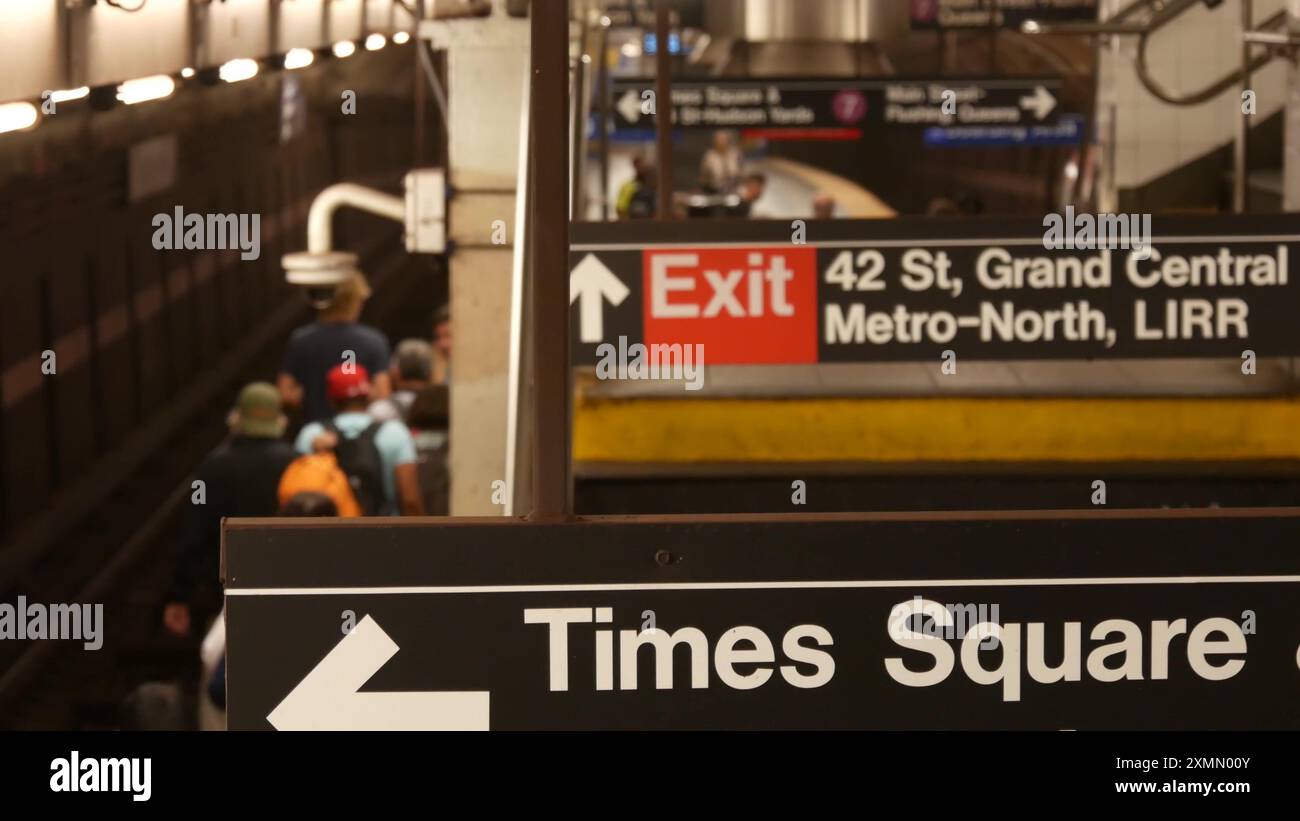 New York subway station interior, underground metropolitan platform ...