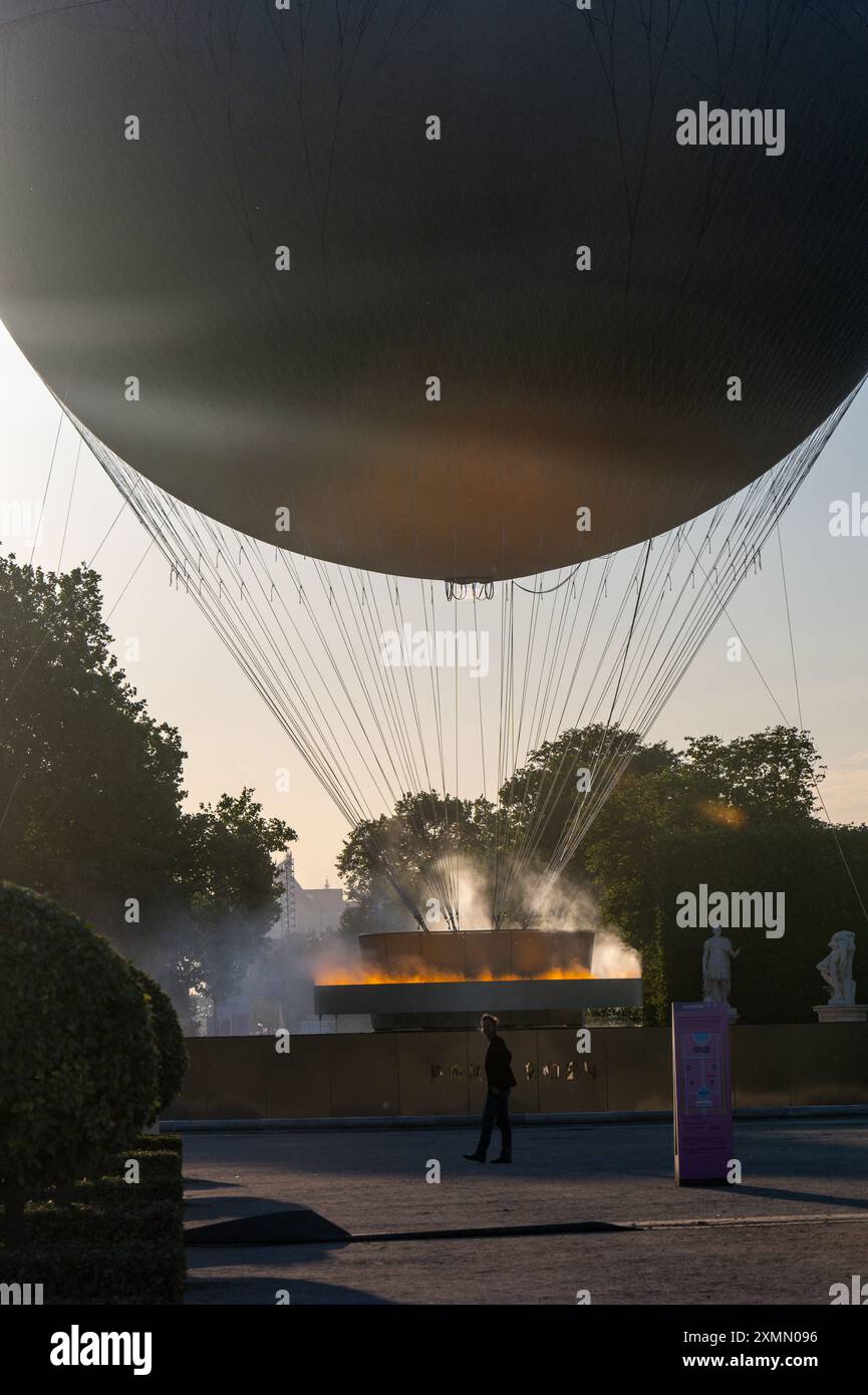 Paris, France. 28th July, 2024. View of the Olympic Cauldron at the ...