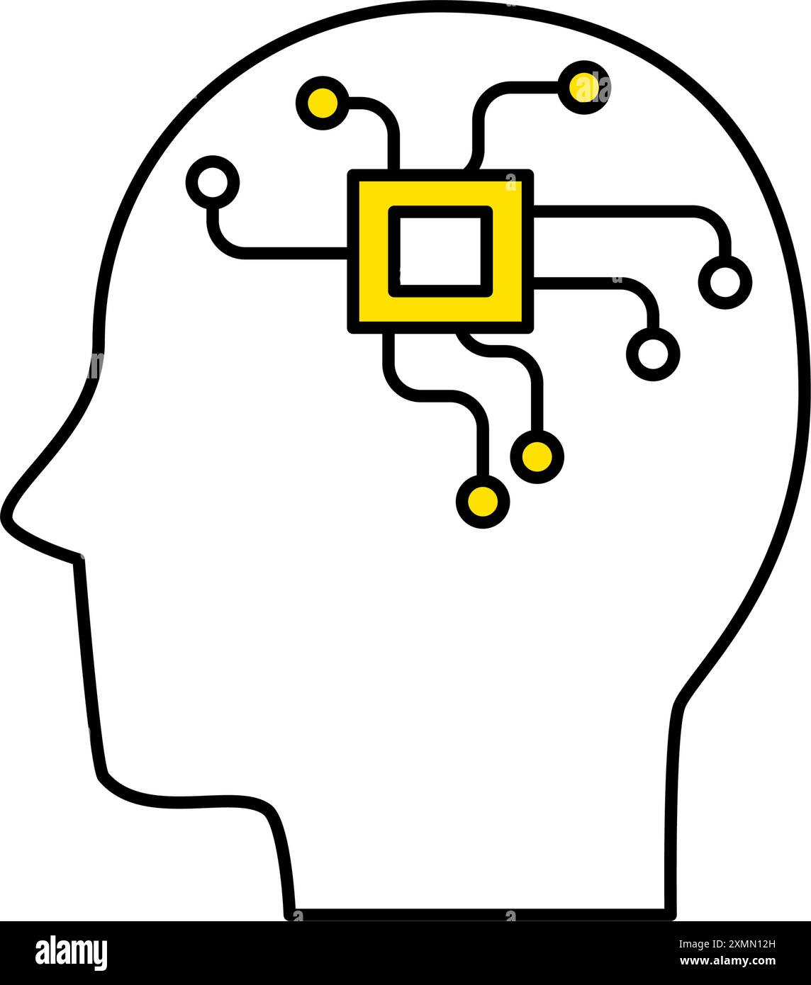Human profile icons, artificial intelligence and AI circuits and chips ...