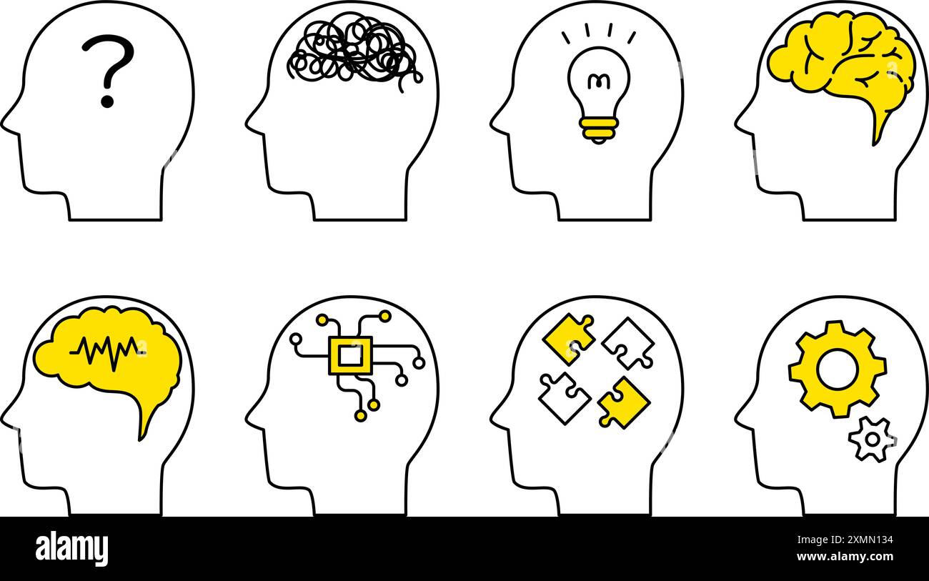 Human profile icon set, questions and confusion, inspiration, AI ...