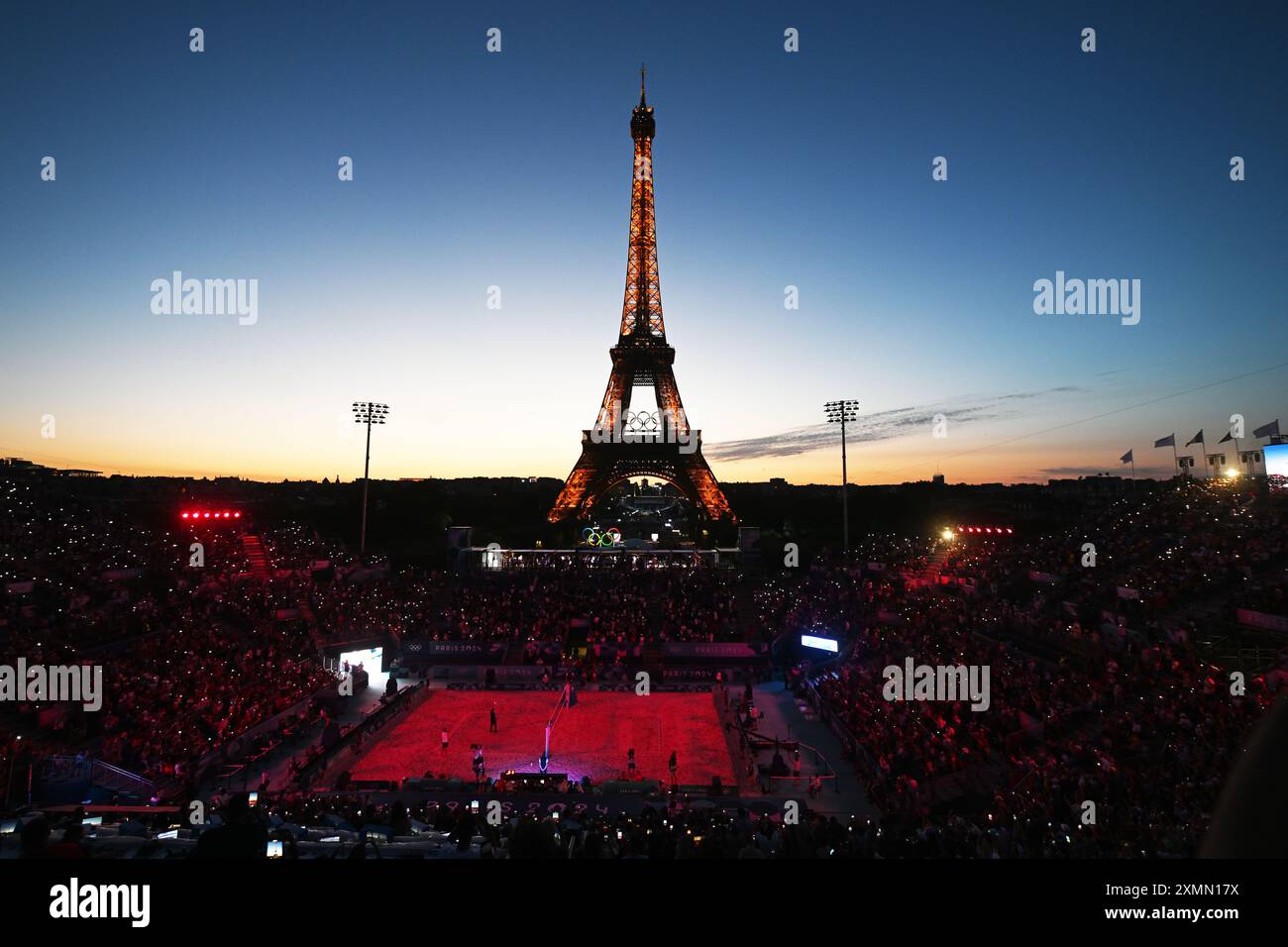 PARIS - FRANCE, July 28, 2024, OLYMPICS, sunset at the Eiffel Tower ...