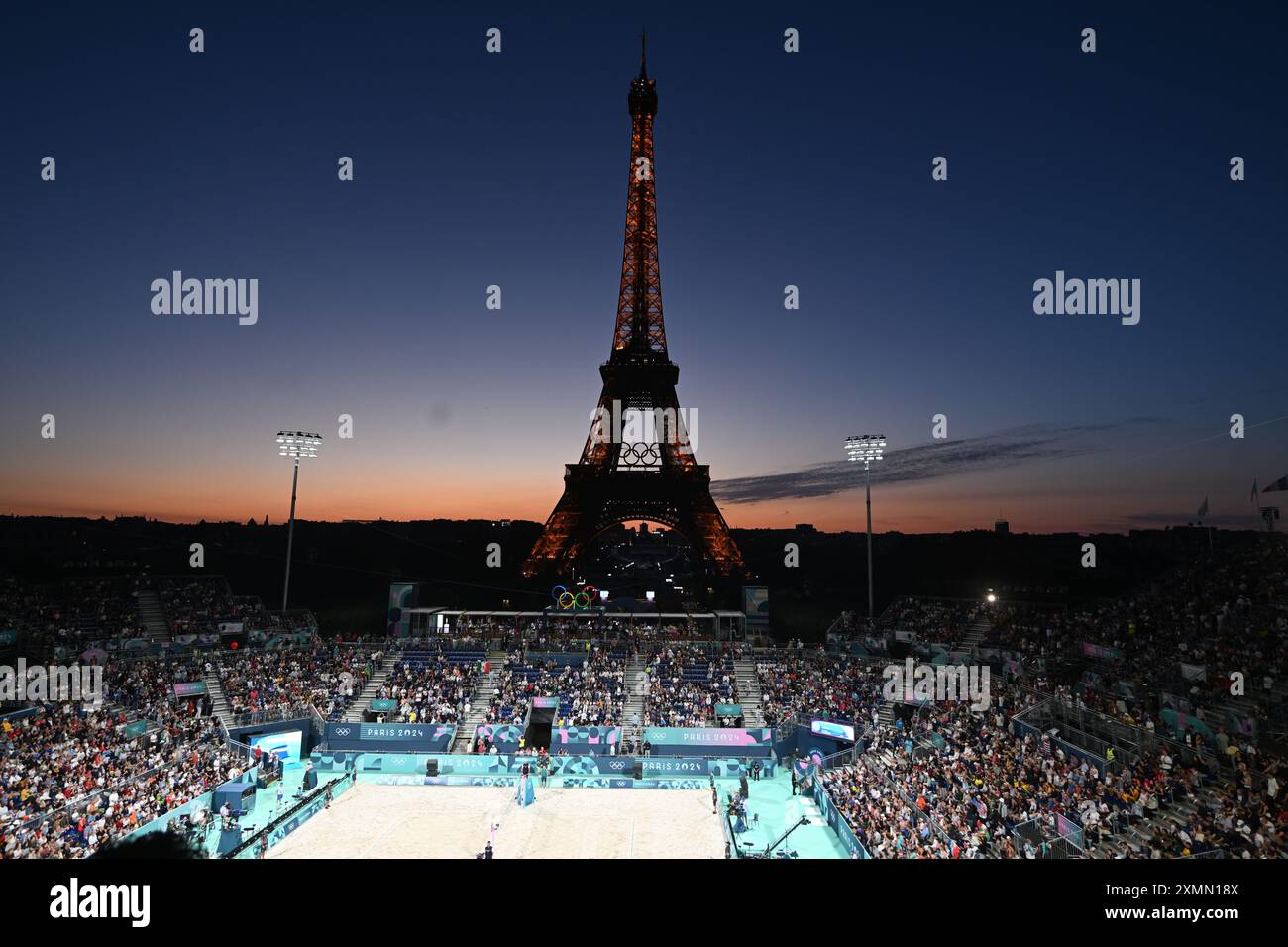 PARIS - FRANCE, July 28, 2024, OLYMPICS, sunset at the Eiffel Tower ...