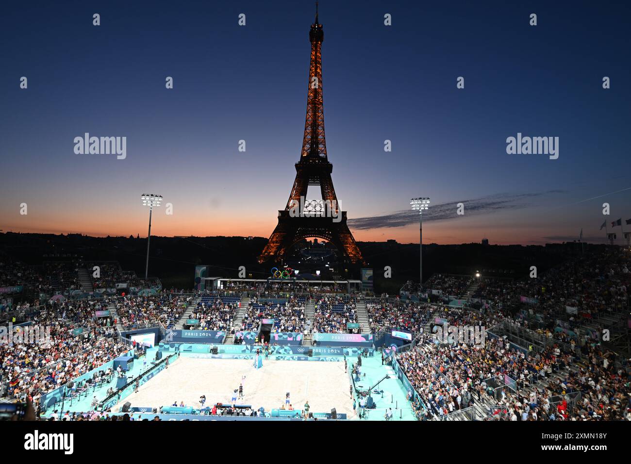 PARIS - FRANCE, July 28, 2024, OLYMPICS, sunset at the Eiffel Tower ...