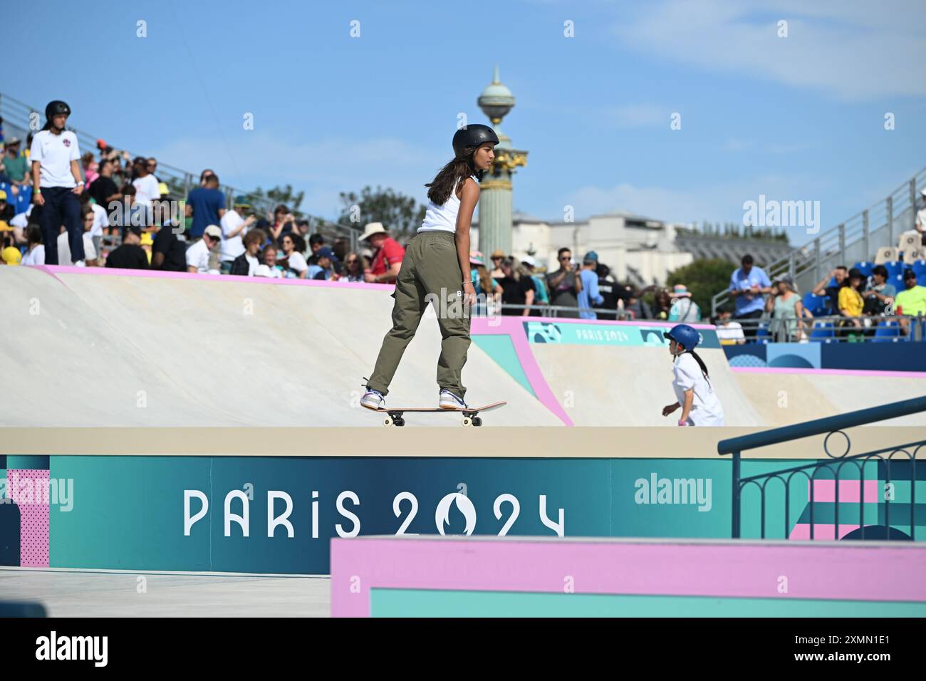 PARIS FRANCE, 28 july 2024 OLYMPICS SPORTS SKATEBOARDING Brazilian skateboarder Rayssa Leal ...