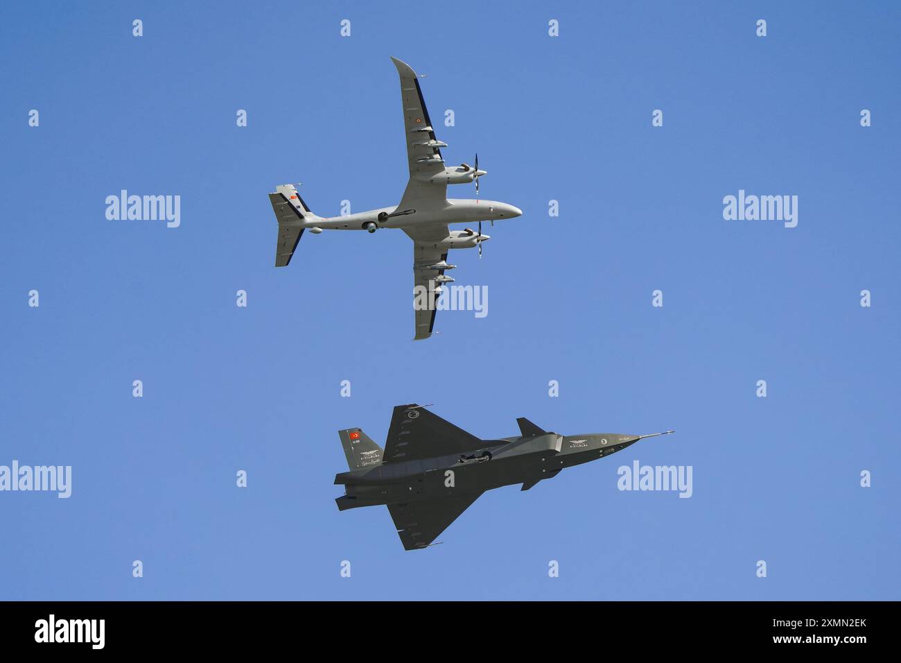 ISTANBUL, TURKIYE - MAY 01, 2023: Baykar Bayraktar Kizilelma and Akinci ...
