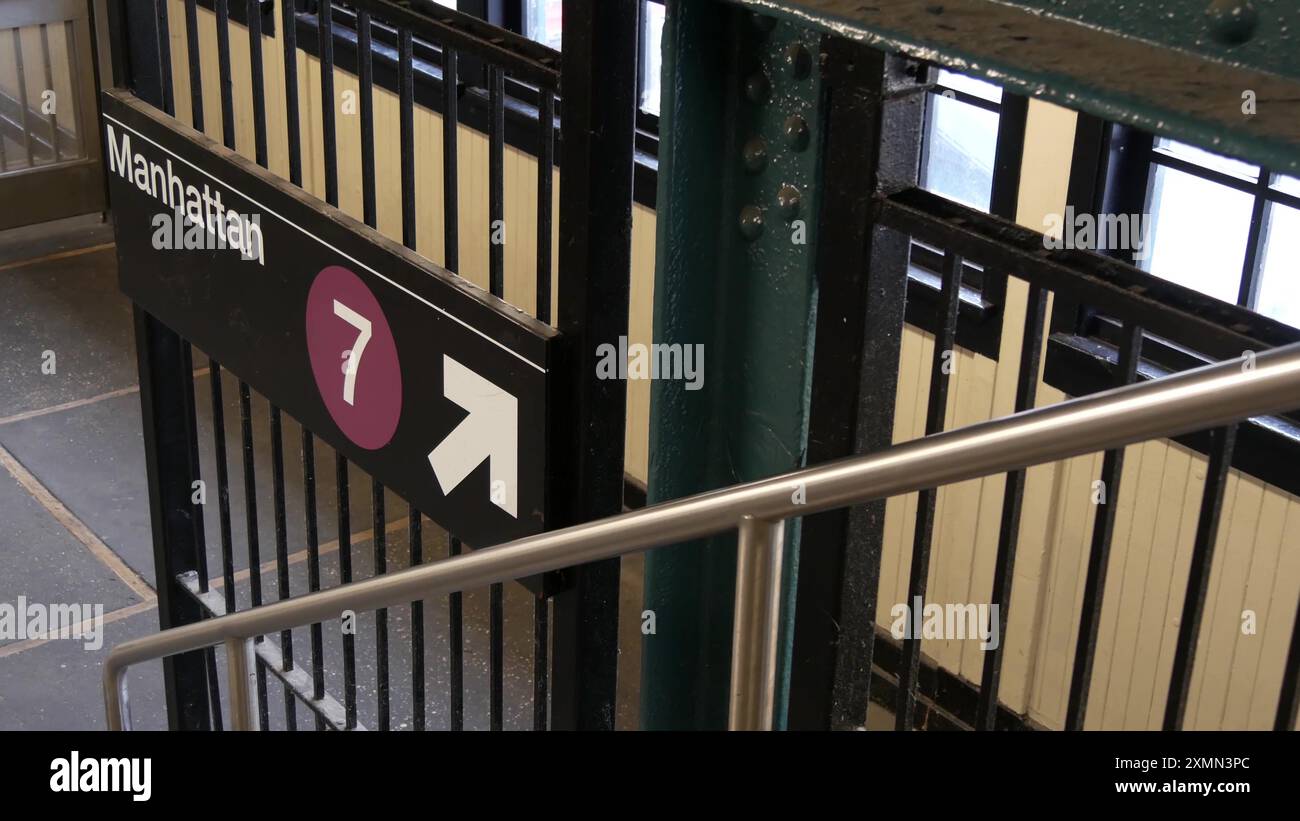 New York subway station interior, Manhattan text sign. Underground ...