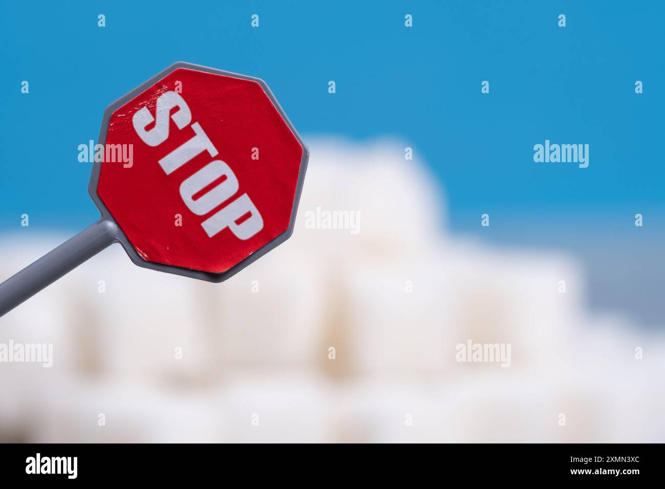 Stop sign on background of white sugar cubes. Concept of stop eating ...