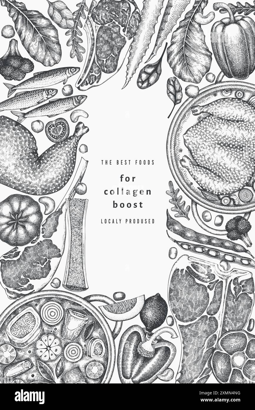 Collagen Diet Design Template. Vector Hand Drawn Healthy Food Banner ...