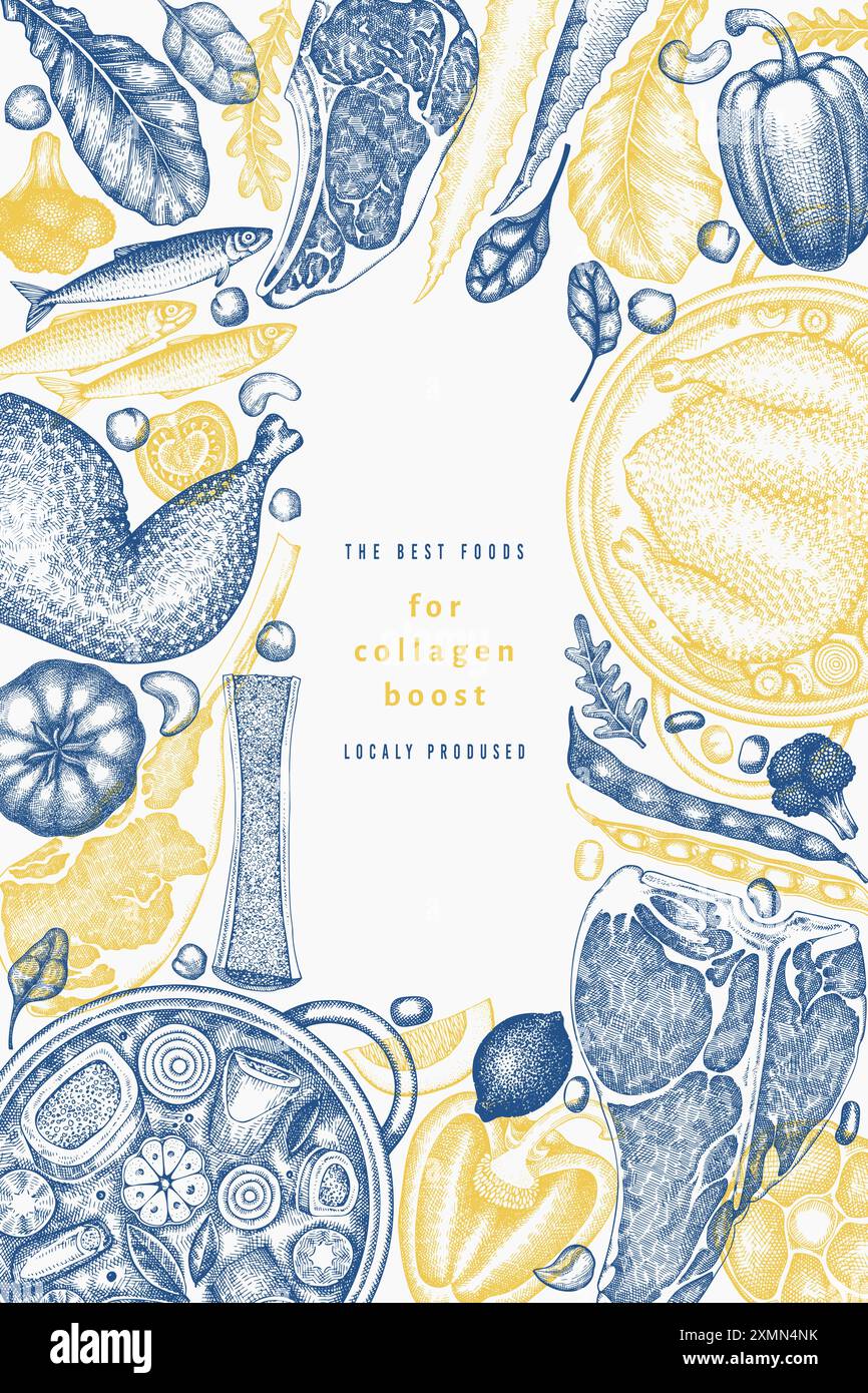 Collagen Diet Design Template. Vector Hand Drawn Healthy Food Banner ...