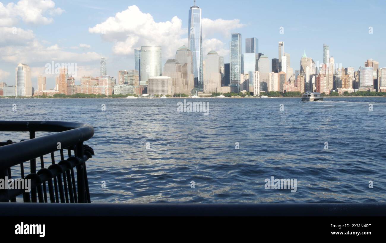 New York City waterfront skyline, Manhattan Downtown Financial district ...