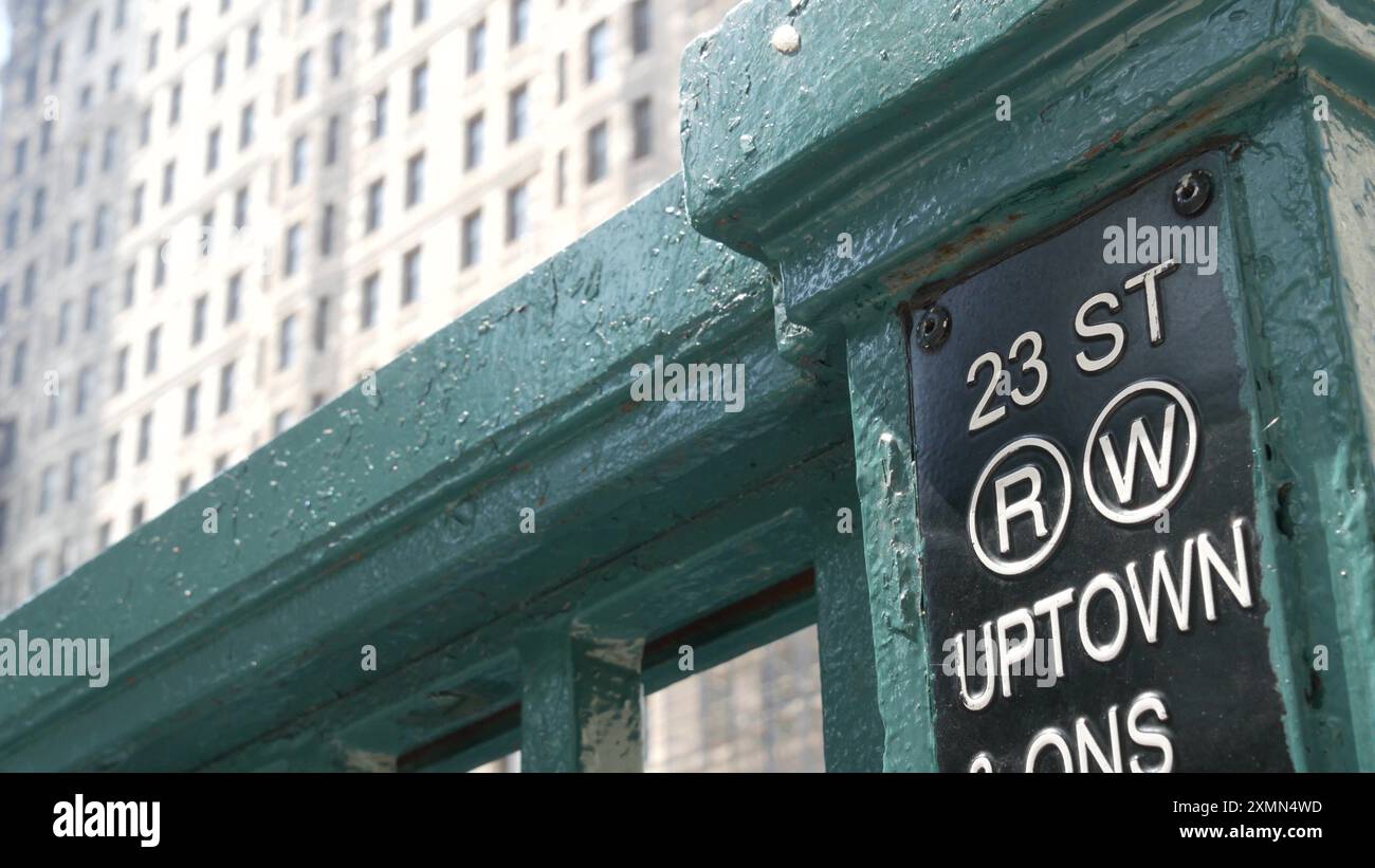 New York subway sign, 23 st underground metro station. Flatiron ...