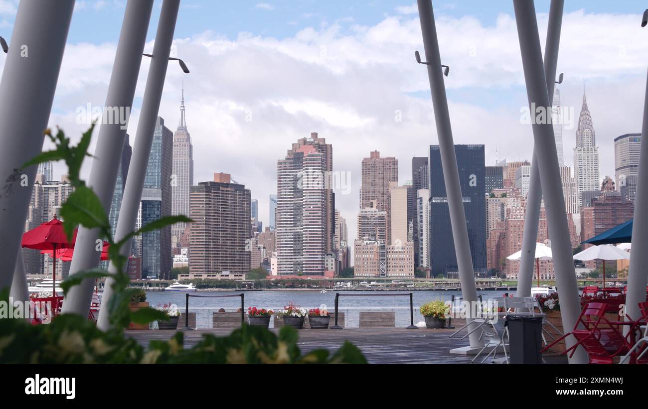 New York City waterfront skyline, Manhattan Midtown buildings ...