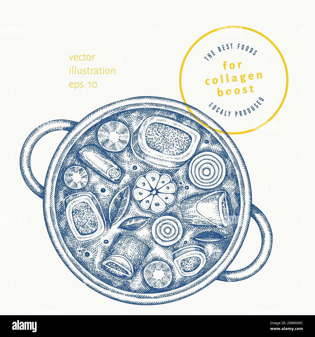 Vector Hand Drawn Marrow Bone Broth Illustration. Collagen Diet Food ...