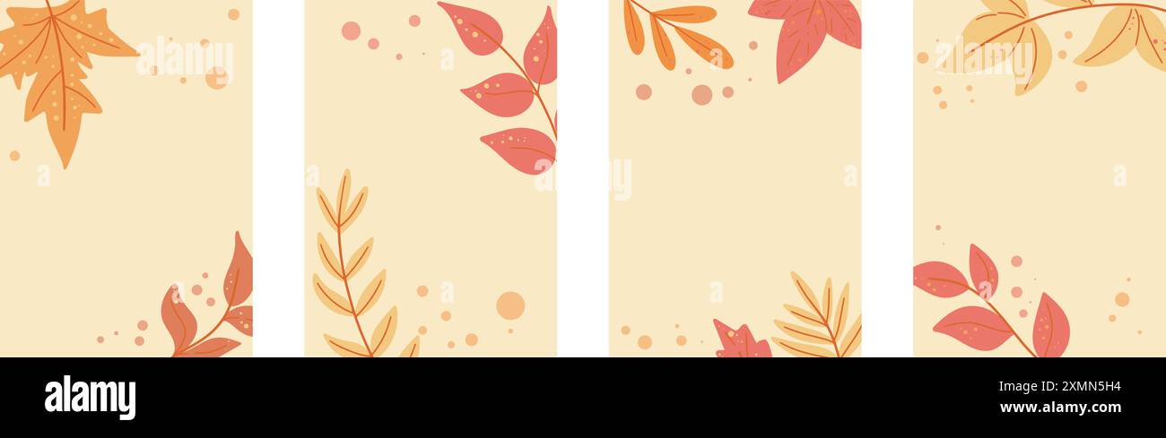 Set vertical backgrounds with autumn foliage. Fall leaves in orange ...