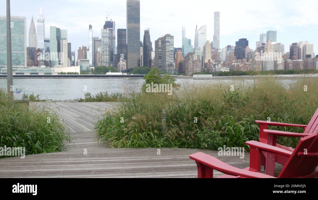 New York City waterfront skyline, Manhattan Midtown buildings ...