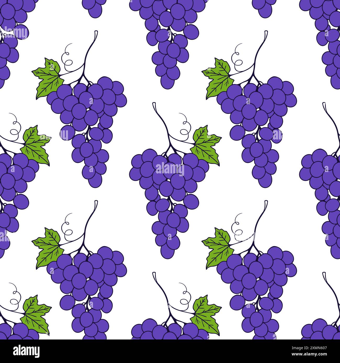 Grape seamless pattern on white background, contour doodle drawing of ...